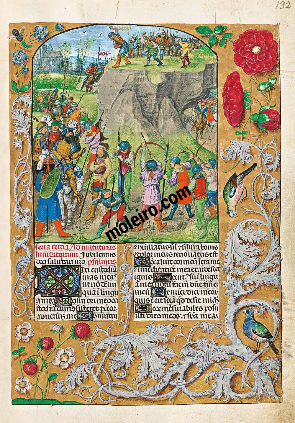 f. 132r, David cursed and stoned by Shimei